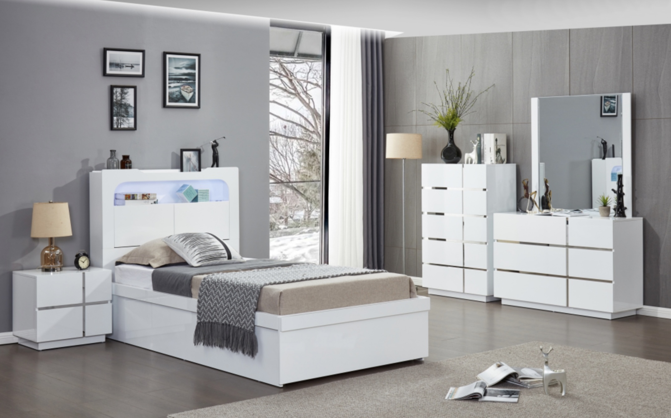 3 piece New York King single bedroom suite + side gas lift & draw white ...