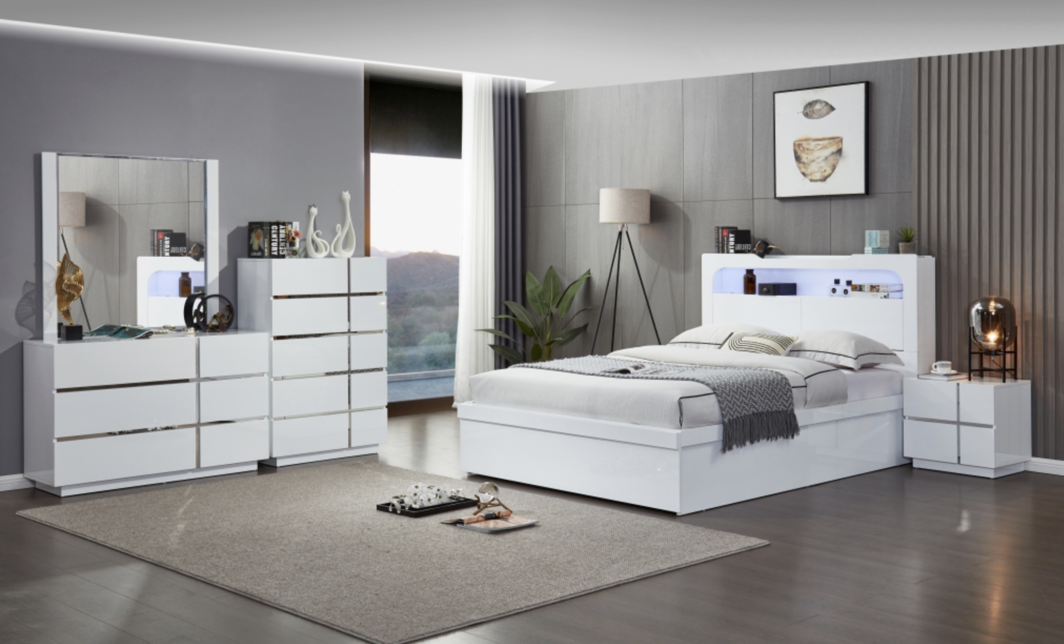 4 piece New York Queen bedroom suite + side gas lift and draw gloss ...