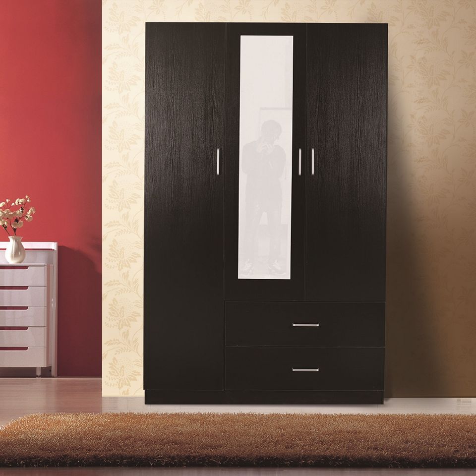 Jordon 120cm 3door 2draw robe + mirror black (deeper, higher) - One ...