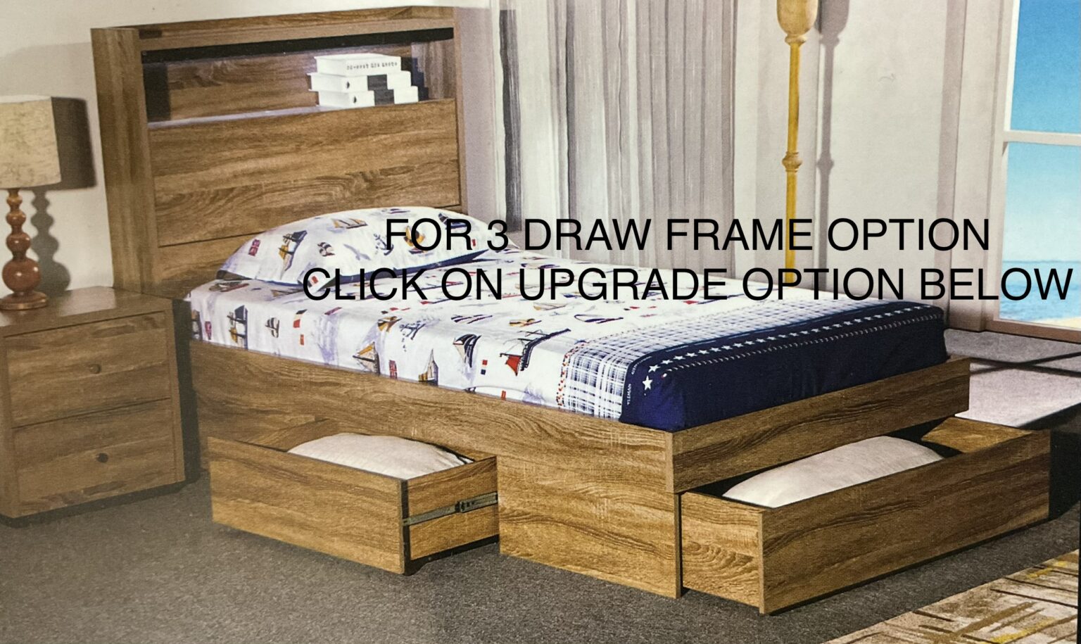 SINGLE ARMADALE BED FRAME + 1draw on foot- grey oak - One Stop Furniture