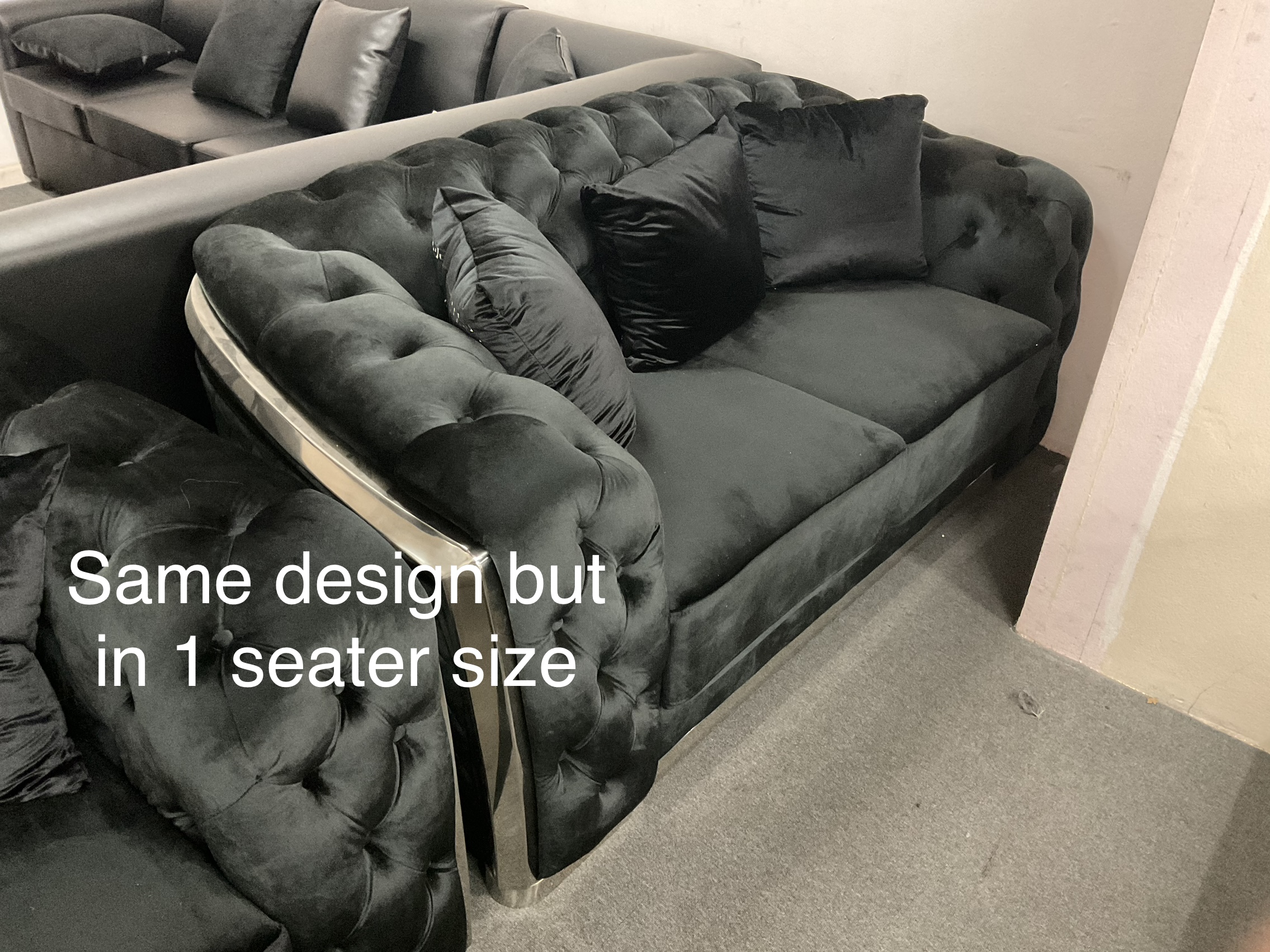 1 seater lounge black velvet & silver metal - One Stop Furniture